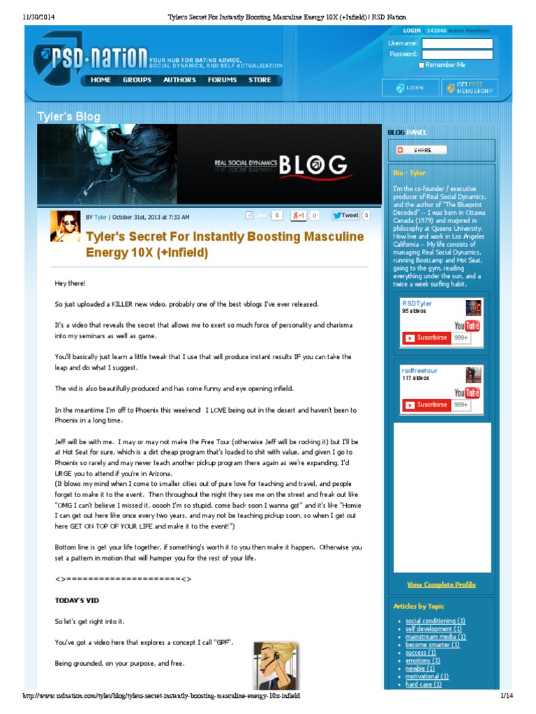 Tyler's Secret For Instantly Boosting Masculine Energy 10X (+infield ...