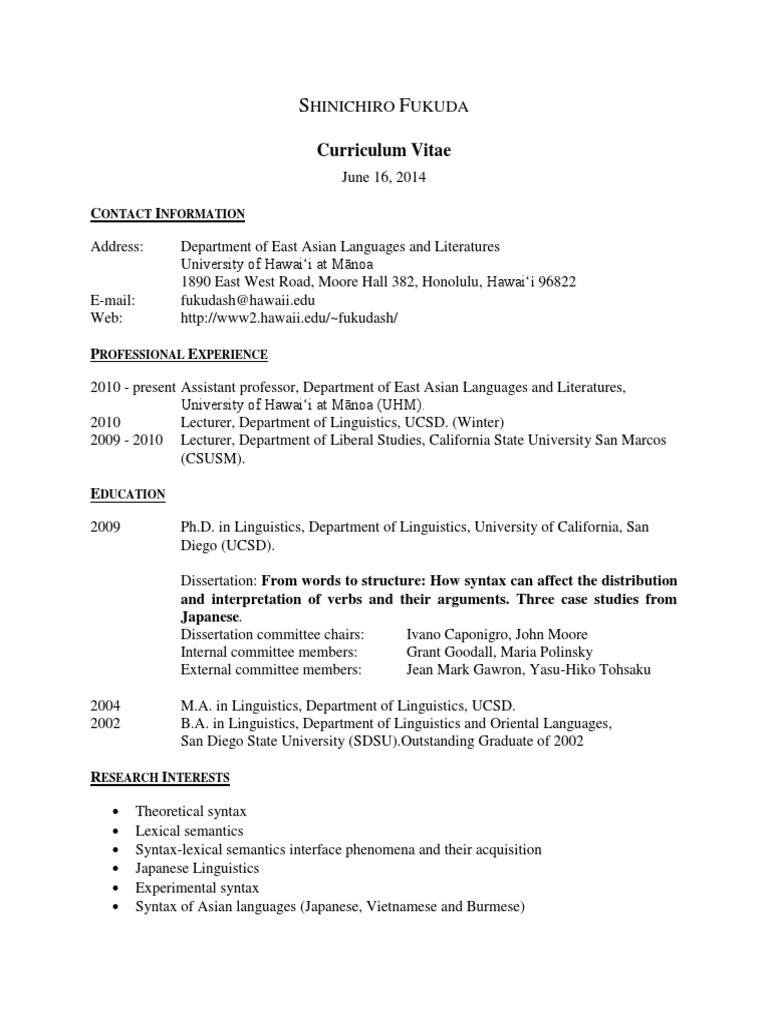 CV Sample | Japanese Language | Linguistics