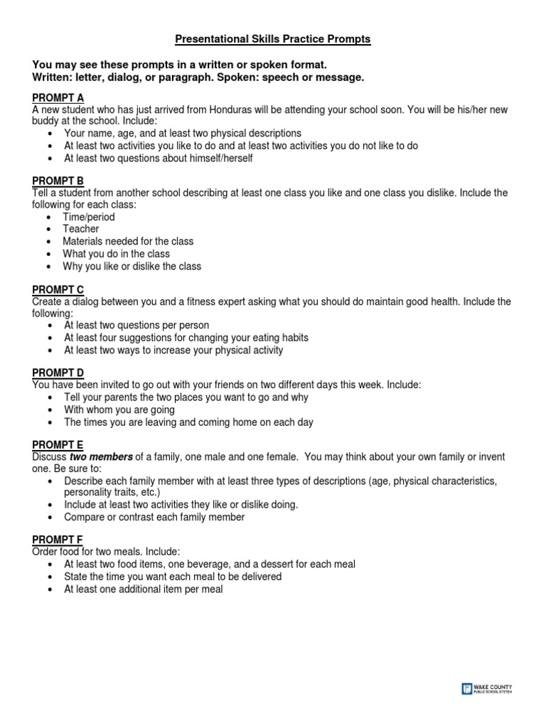 Wcpss Presentational Exit Exam Prompts | PDF