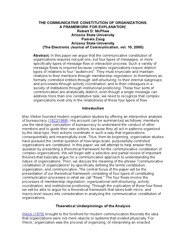 The Communicative Constitution of Organizations | PDF | System ...
