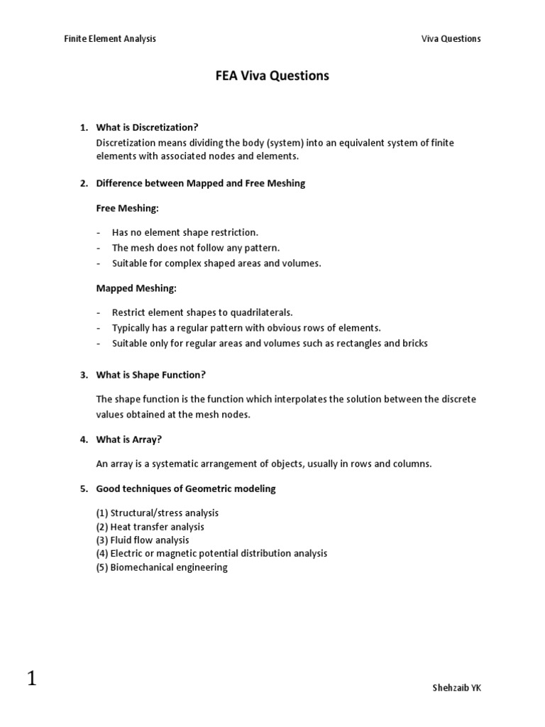 FEA Viva Questions | PDF | Boundary Element Method | Finite Element Method