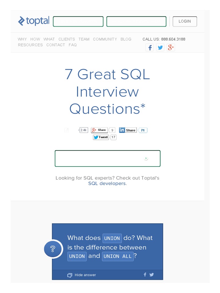 7 Great SQL Interview Questions and Answers - Toptal | PDF | Software ...