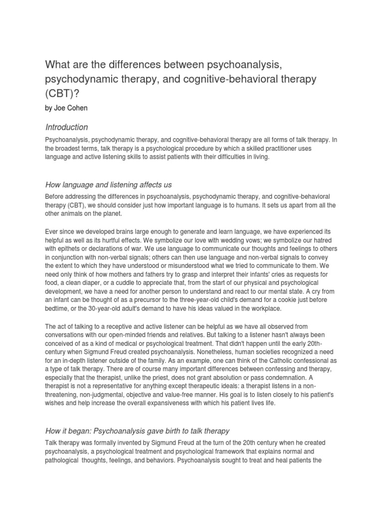 CBT vs Psychodynamic Therapy Explained | PDF | Psychotherapy ...