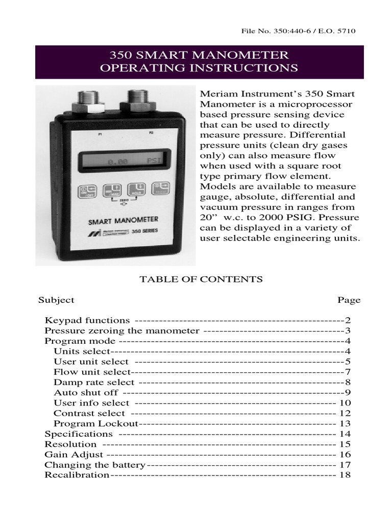 Smart Manometer Manual | PDF | Pressure Measurement | Calibration
