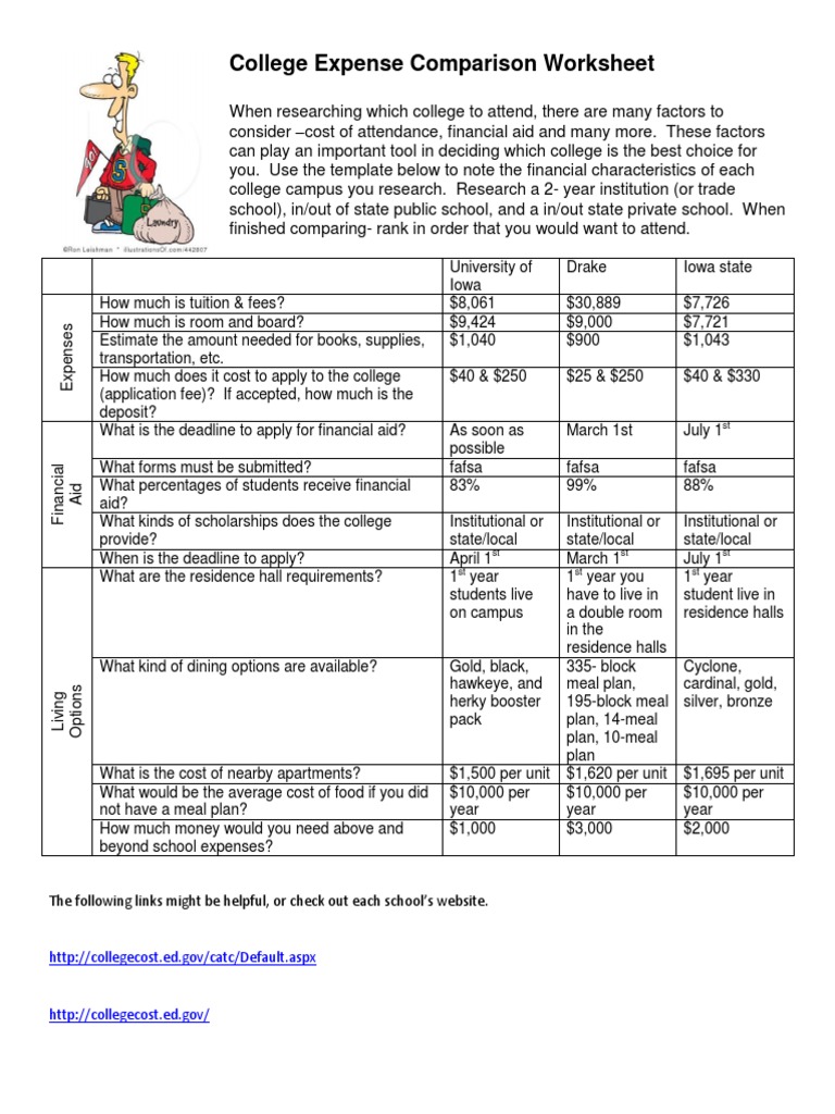 College Comparison Worksheet | PDF | Social Science