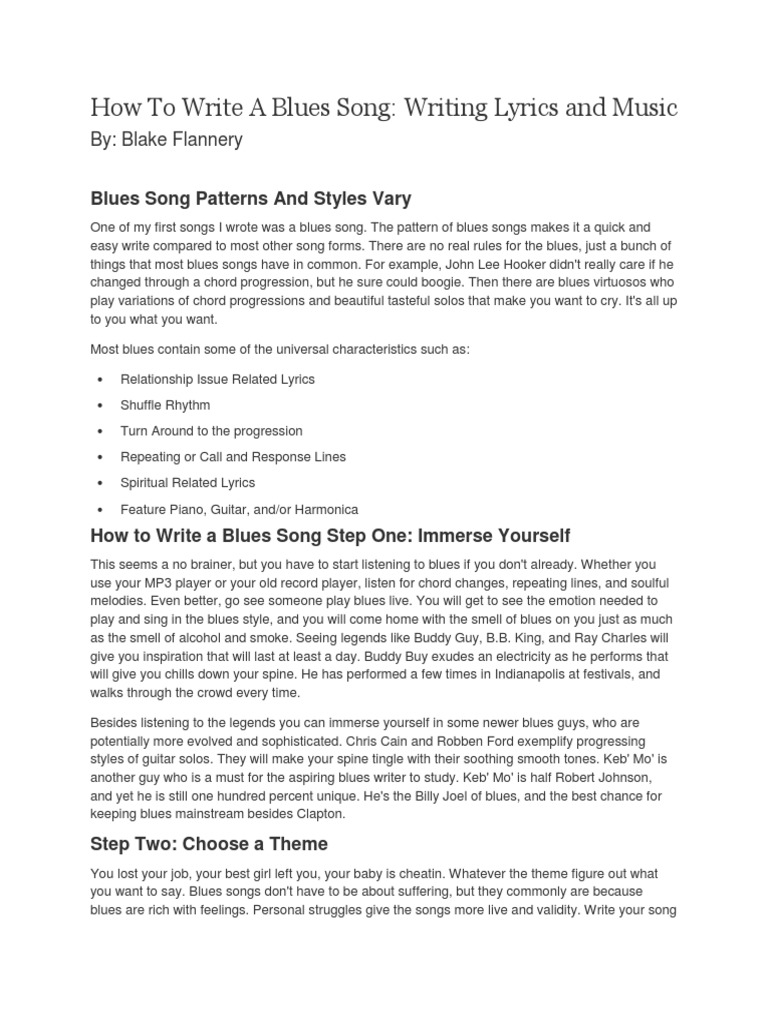 How To Write A Blues Song | PDF | Reggae | Drum Kit