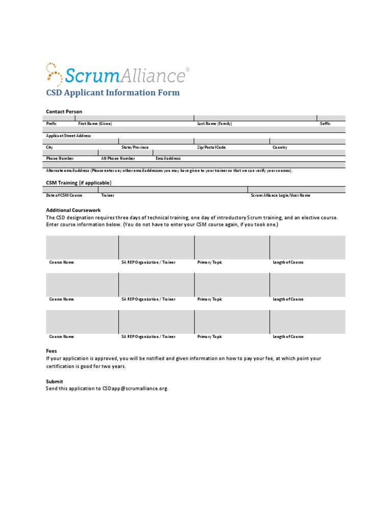 CSD Applicant Info Form | PDF