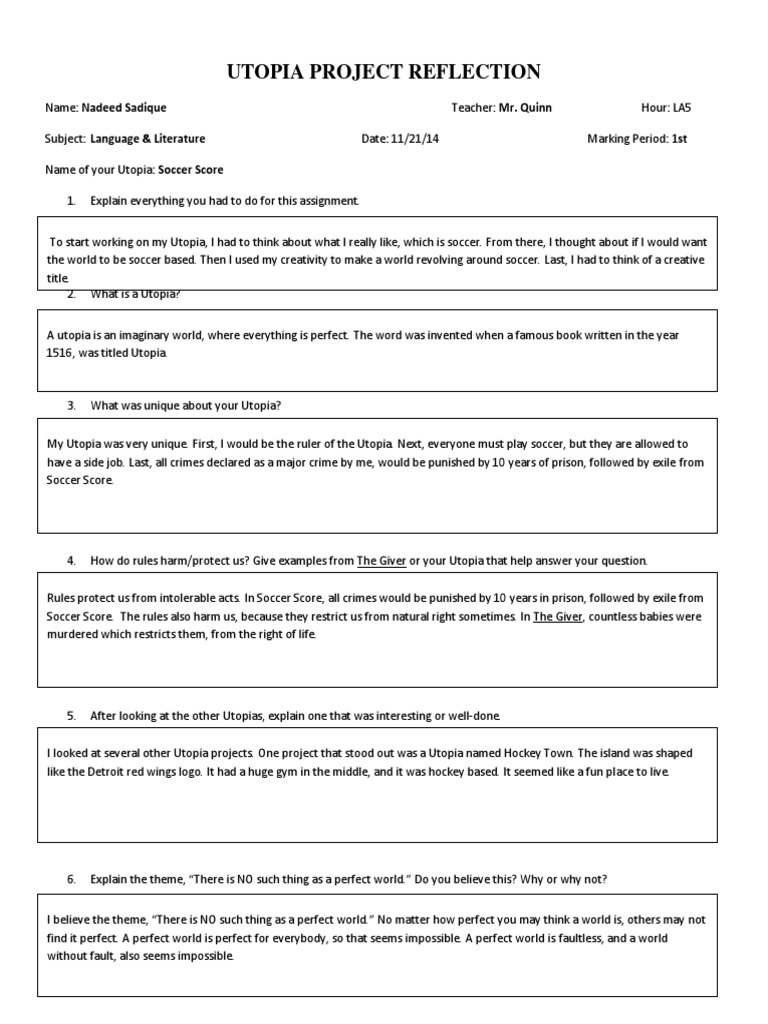 Utopia Project: Soccer Score Reflection | PDF