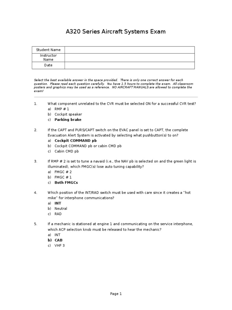 A320 Systems Exam Answers | PDF | Flap (Aeronautics) | Aircraft Flight ...