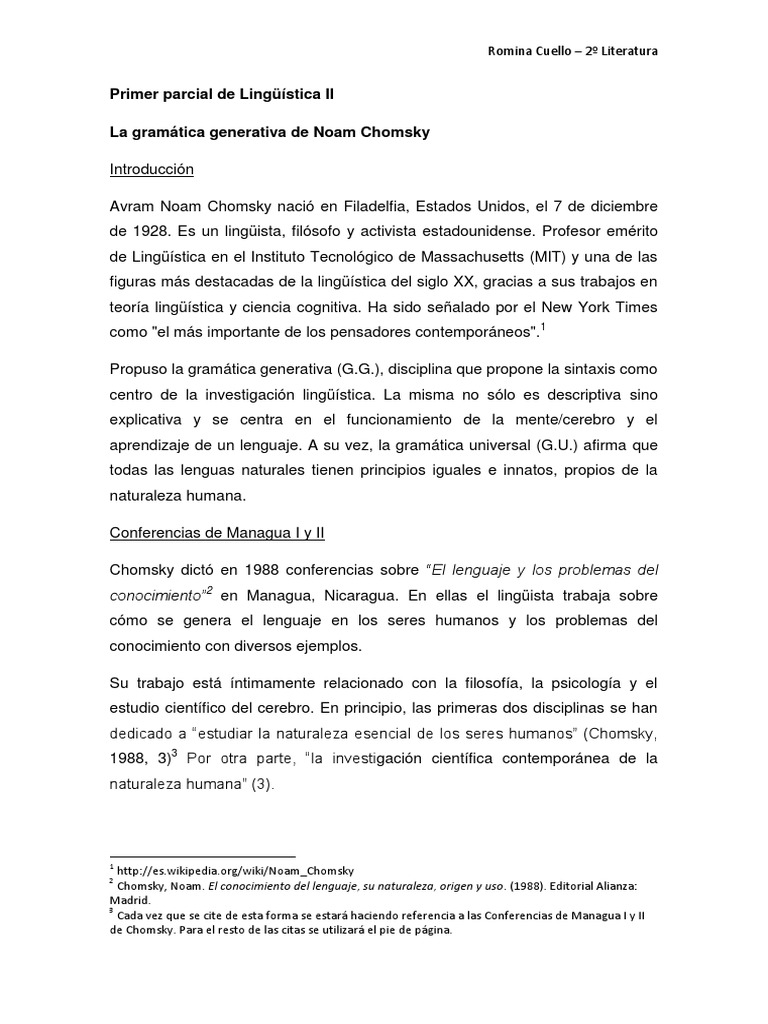 La Gramática Generativa de Noam Chomsky | PDF | Noam Chomsky | Lingüística