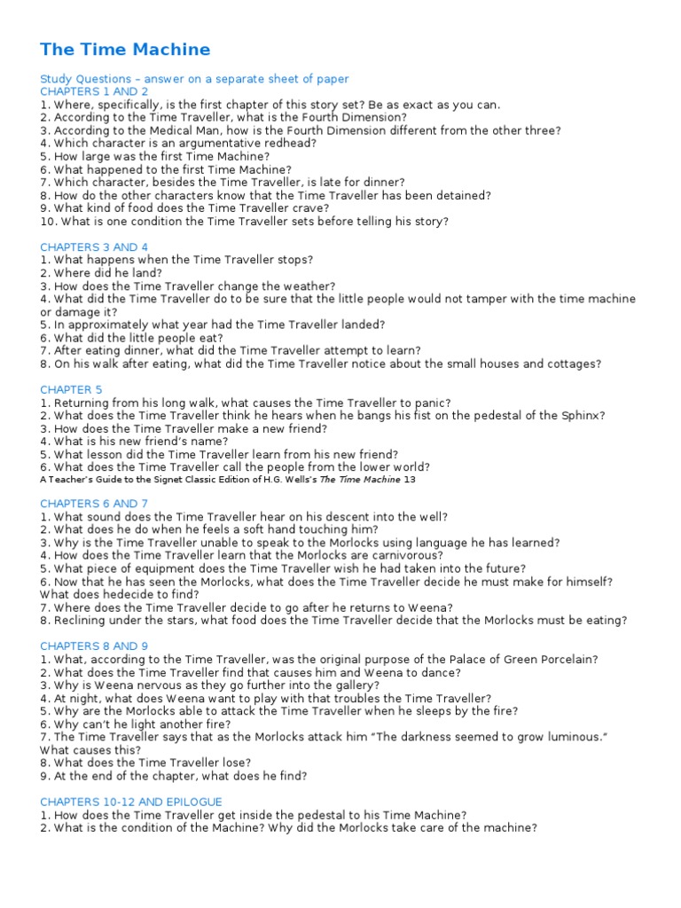 The Time Machine Study Questions | PDF | The Time Machine | Time Travel