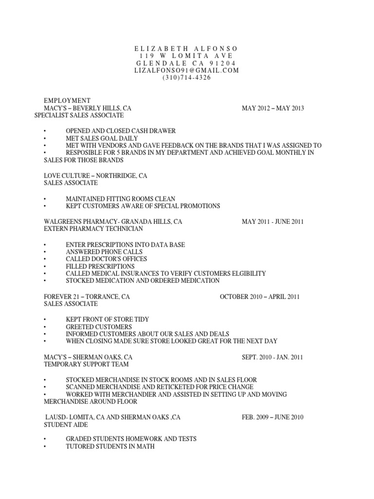 Elizabeth Alfonos' Professional Resume | PDF
