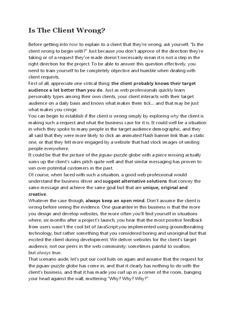 Is The Client Wrong | PDF | Websites | Performance Indicator