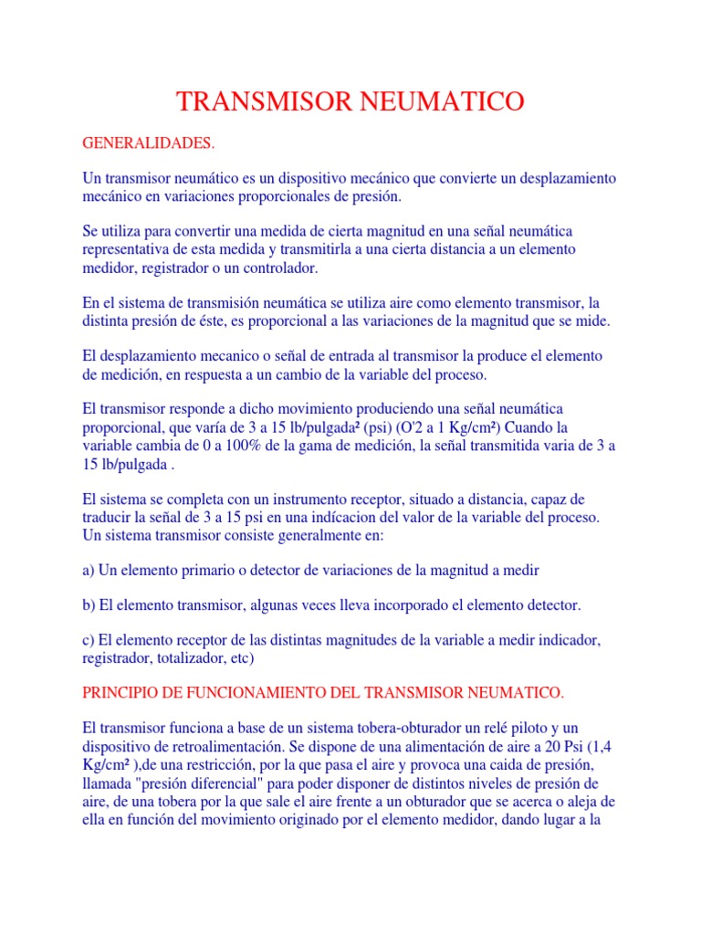 Transmisores Neumáticos: Funcionamiento y Tipos | PDF | Señal digital ...