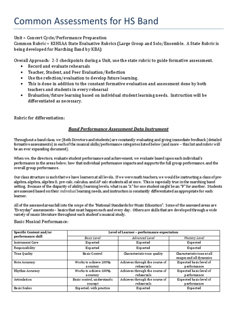Common Assessments For Hs Band Guide | PDF | Educational Assessment ...