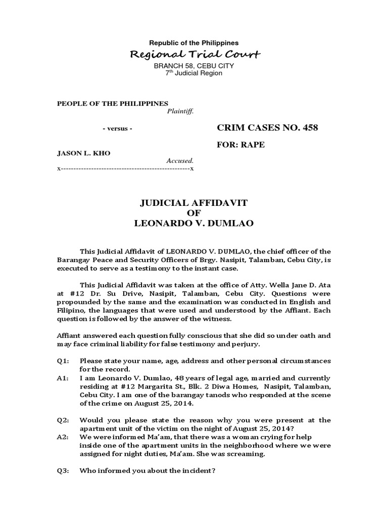 Judicial Affidavit - Tanod | PDF | Affidavit | Perjury