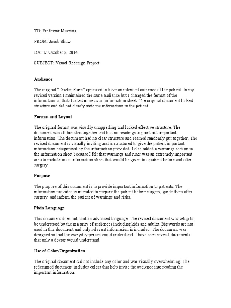 Visual Redesign Project Memo | Document | Writing | Free 30-day Trial ...