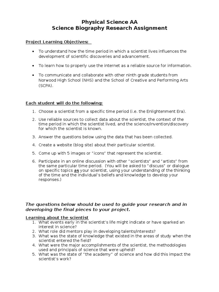 Scientist Biography Assignment Details | PDF | Scientist | Science