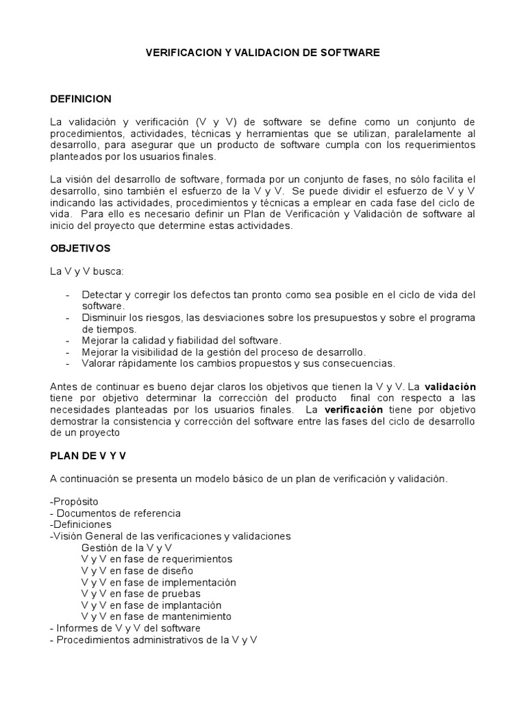 Verificacion y Validacion de Software | PDF