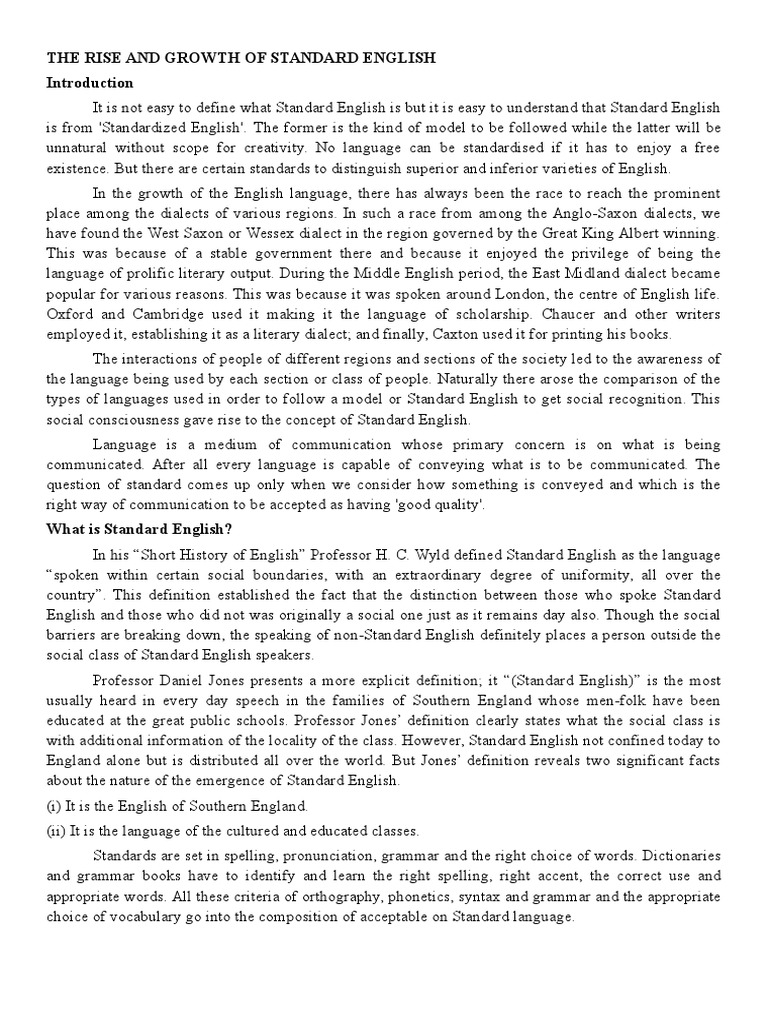 The Rise and Growth of Standard English | PDF | English Language ...