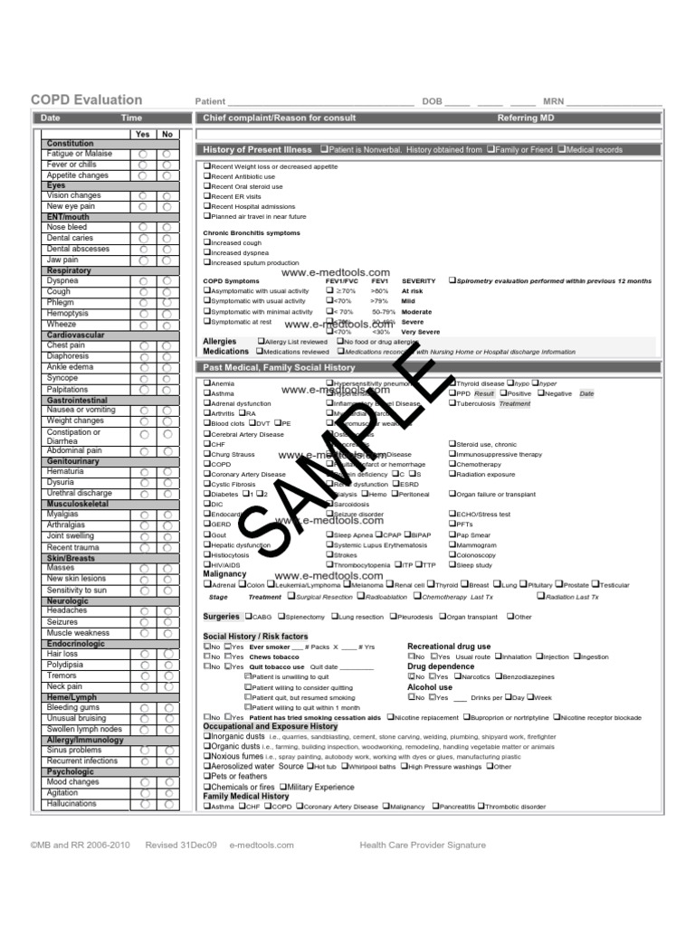 COPD Evaluation For Outpatients - Medical Documentation Template | PDF ...