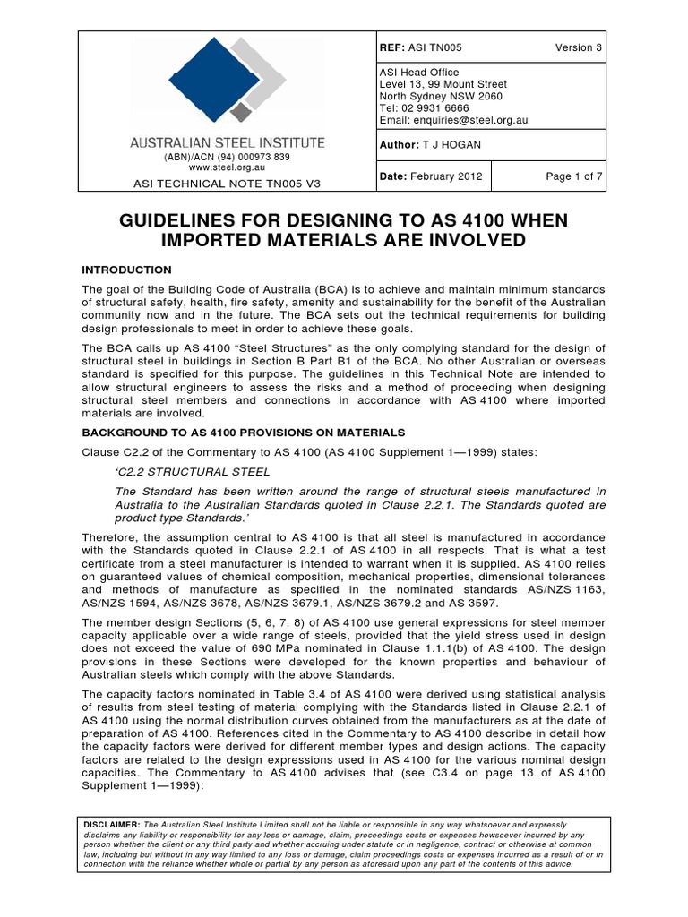 TN005 - Guidelines For Designing To As 4100 When Imported Materials Are ...