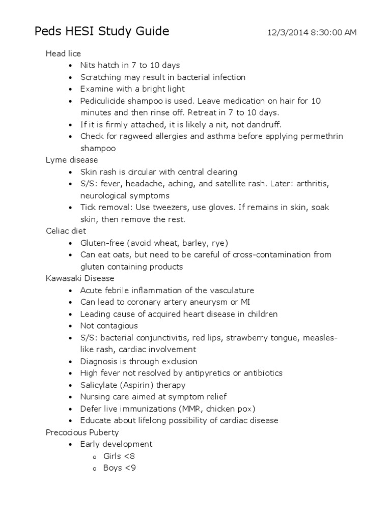 Peds HESI Study Guide | PDF | Diseases And Disorders | Clinical Medicine
