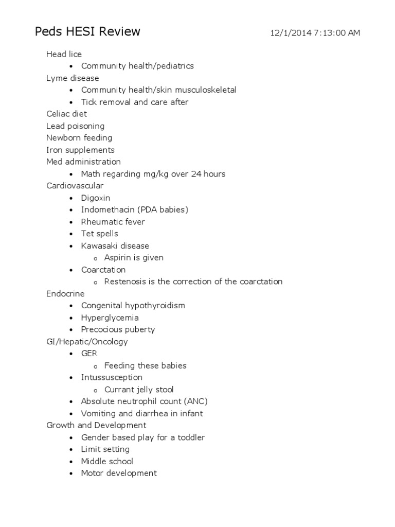Peds HESI Review | PDF