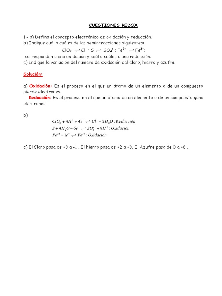Cuestiones Problemas Redox Resueltos | PDF