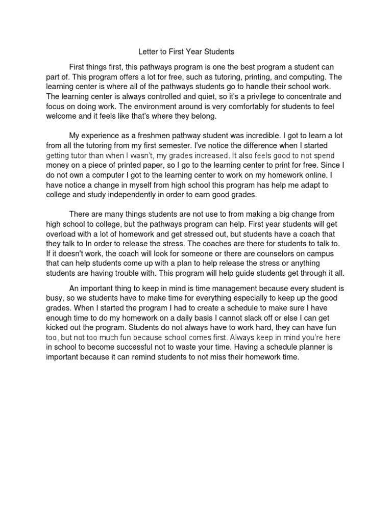 Letter To First Year Students 1 | PDF