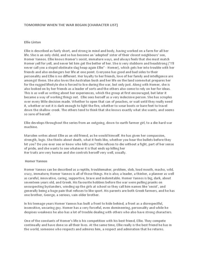 Tomorrow, When the War Began Character List