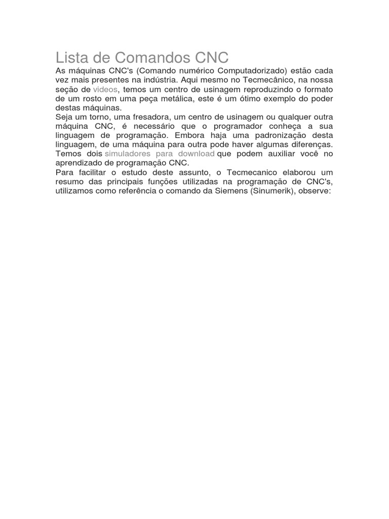 Guia de Comandos CNC para Programadores | PDF | Computadores ...
