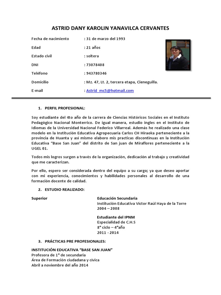 CV Astrid | PDF | Educación Secundaria | Maestros