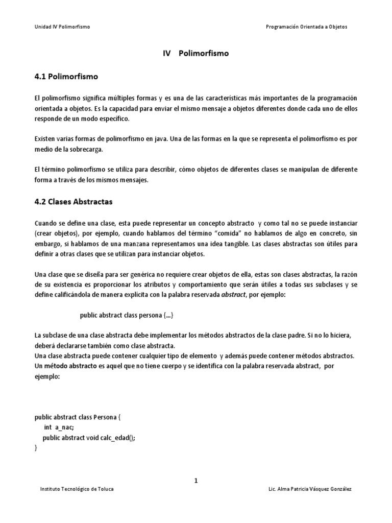 Unidad 4 Poo Polimorfismo | PDF | Objeto (informática) | Programación ...