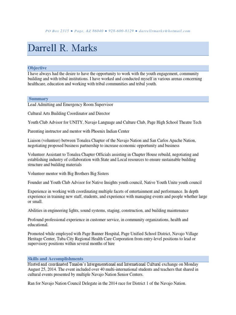 Darrells Resume | PDF | Navajo Nation | Native Americans In The United ...