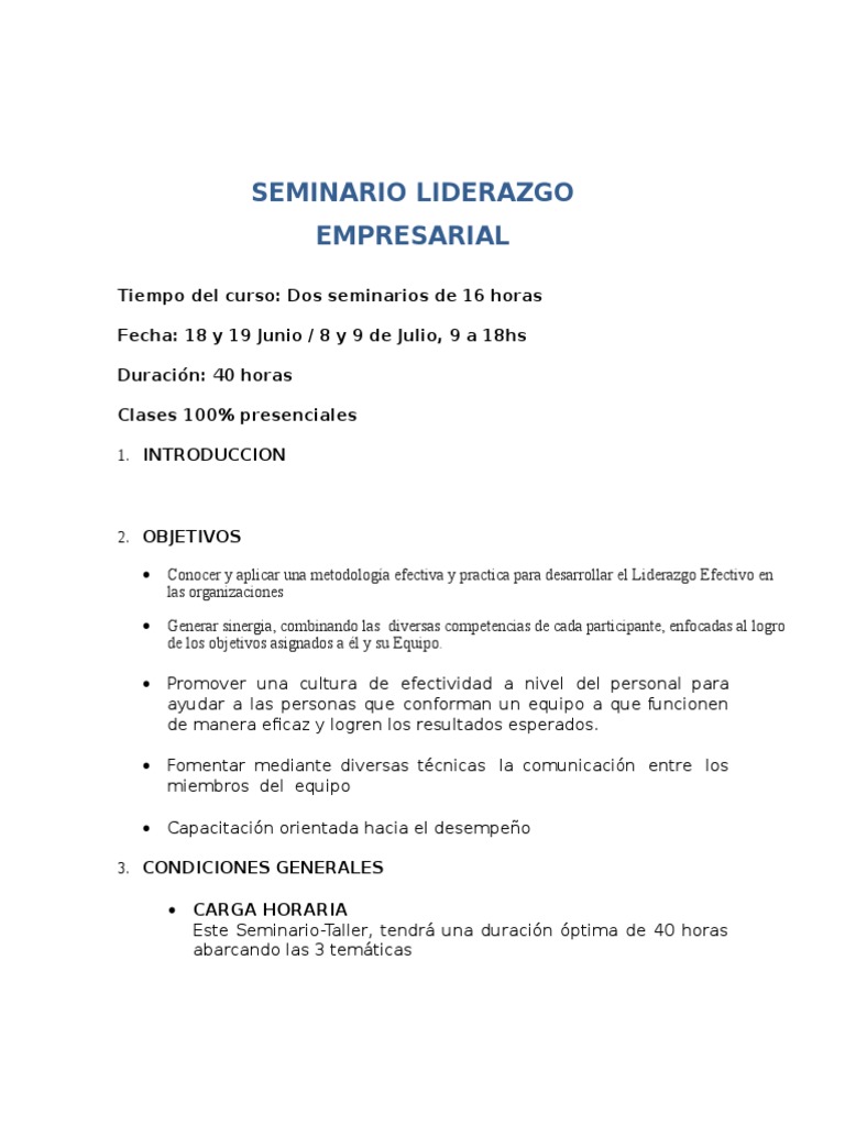 EJEMPLO DE SEMINARIO LIDERAZGO ORGANIZACIONAL | Seminario | Grupo de ...