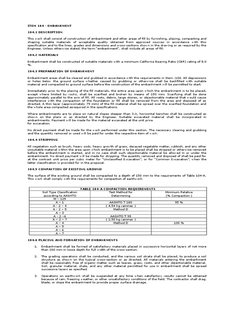 Item 104 Embankment | PDF | Road Surface | Soil