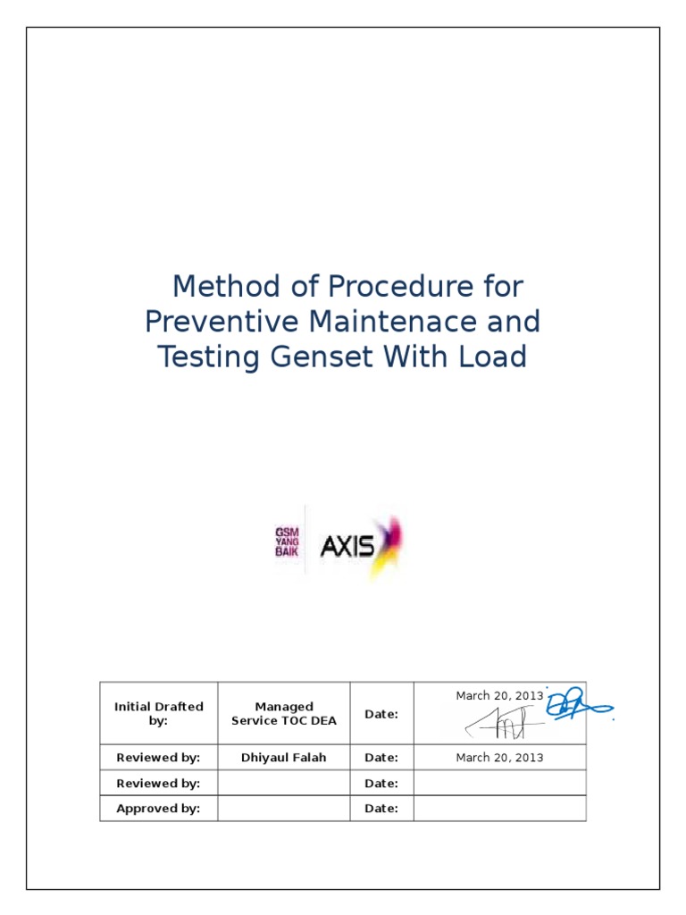 MOP PM and Testing Genset With Load TOC | PDF | Battery (Electricity ...