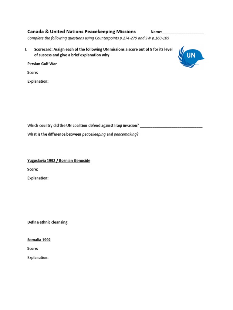 Canada&UN Peacekeeping Worksheet | PDF