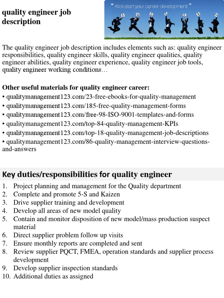 Quality Engineer Job Description | PDF | Engineer | Competence (Human ...