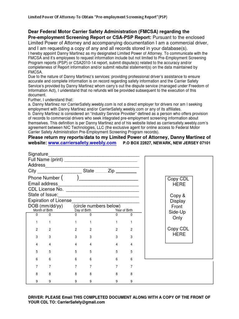 Fmcsa Power of Attorney PSP Report | PDF | Government Information ...