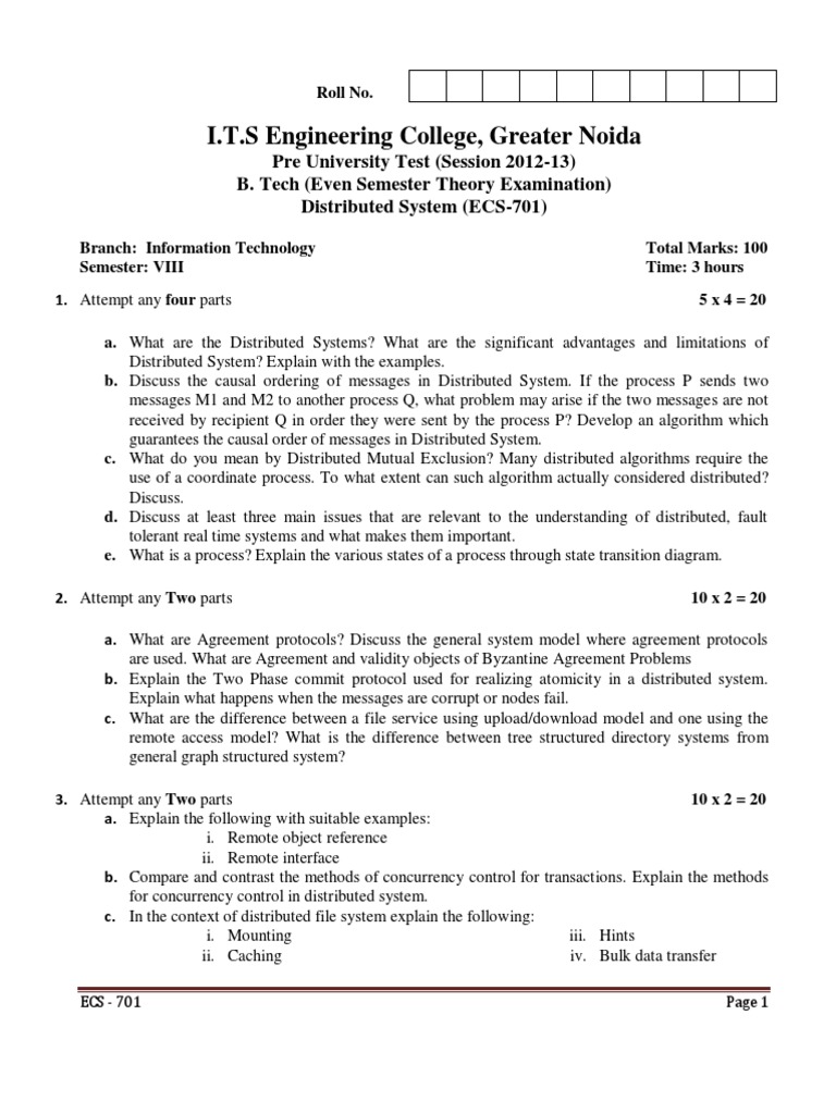 Question Paper Distributed Systems - ECS-701 (12-13) | PDF ...