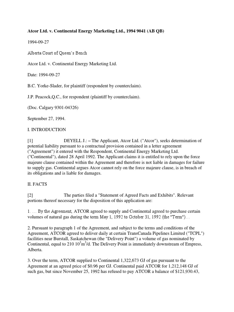 Altcor LTD V Continental Energy Marketing | PDF | Contractual Term | Jargon