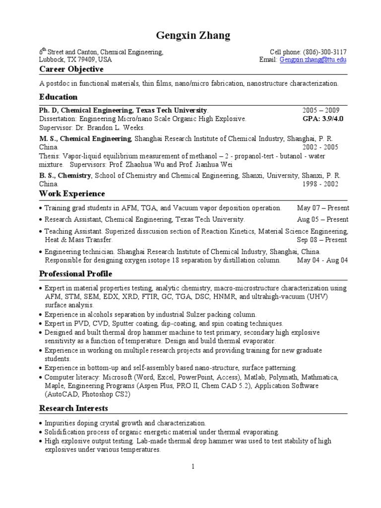 Gengxin Zhang Resume | PDF | Thin Film | Atomic Force Microscopy