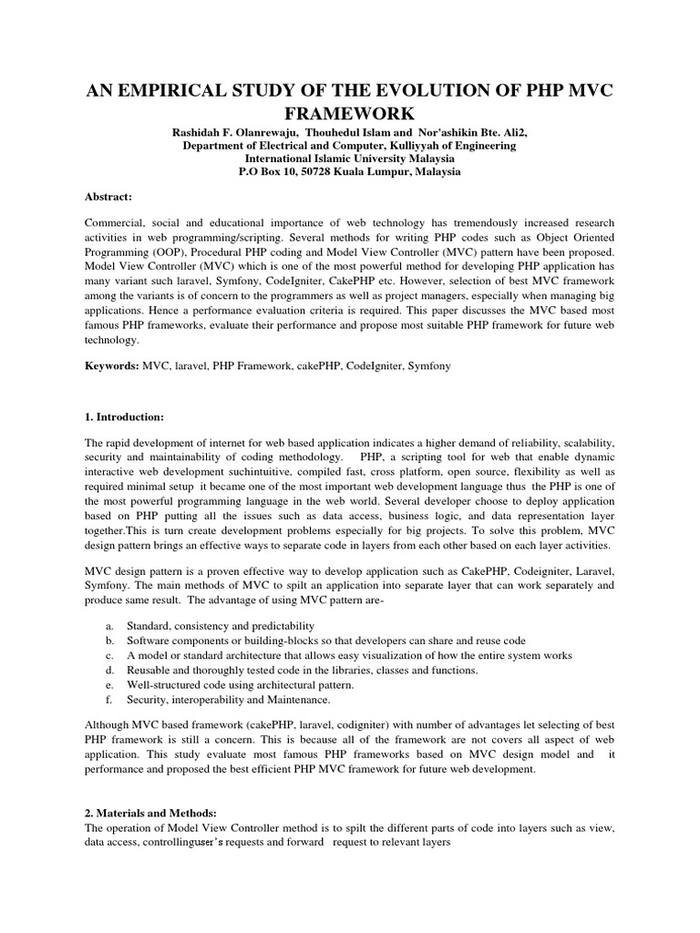 An Empirical Study of The Evolution of PHP MVC Framework | PDF | Model–View–Controller ...