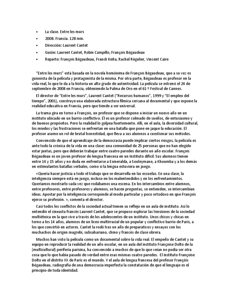 La Clase (Entre Les Murs) | PDF | París