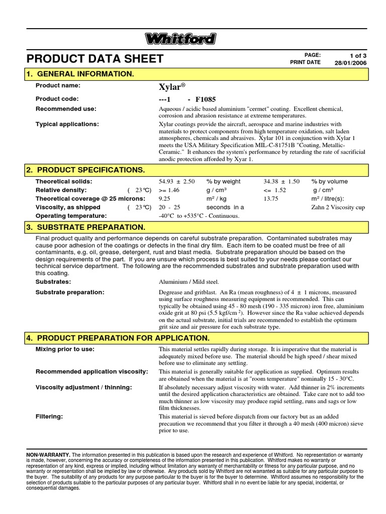 Xylar Data Sheet | PDF | Corrosion | Density