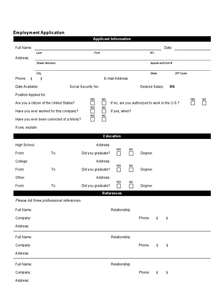 Employment Application Form Template | PDF