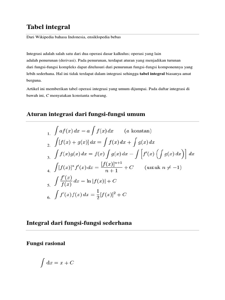Tabel Integral | PDF
