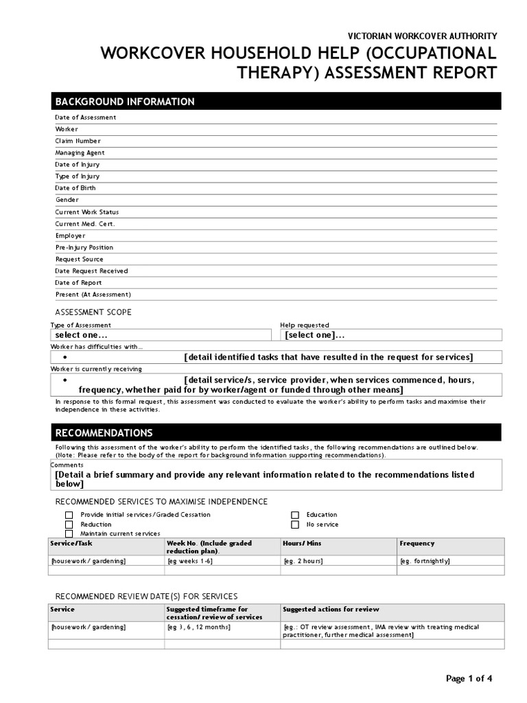 WorkCover Occupational Therapy Assessment | PDF | Workforce | Physician